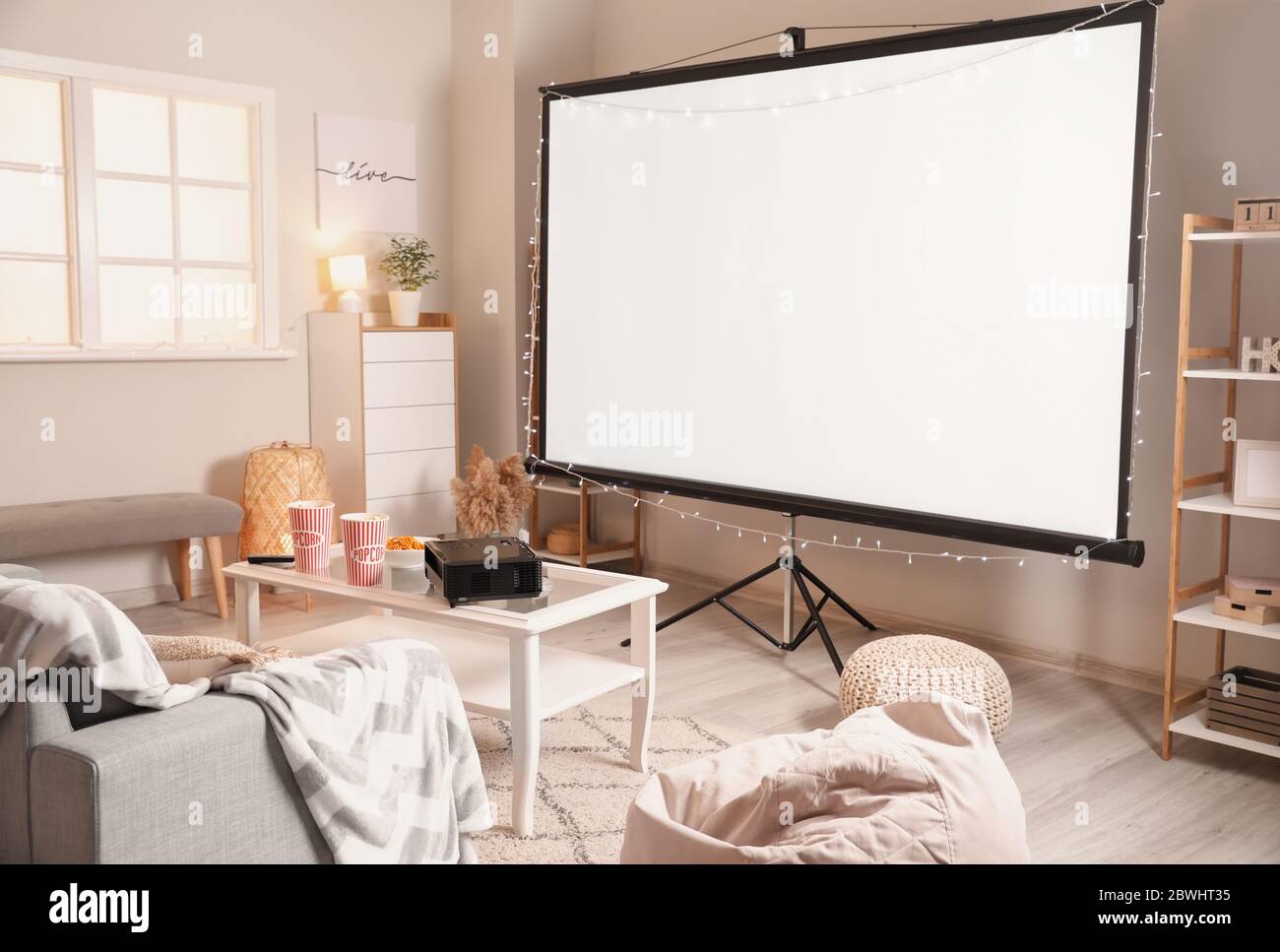 Interior of room with video projector Stock Photo - Alamy
