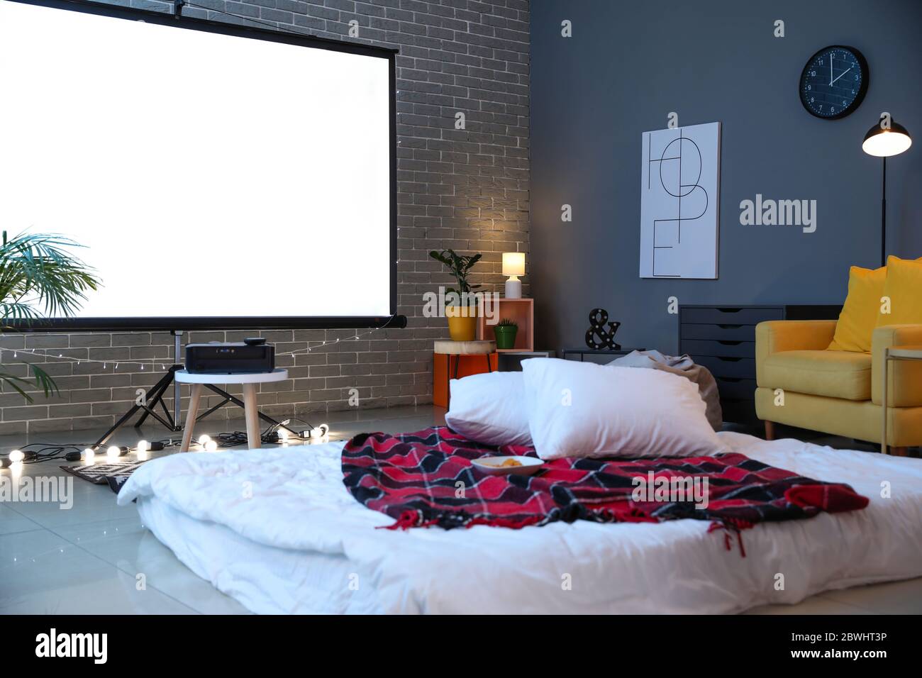 Interior of room with video projector Stock Photo - Alamy