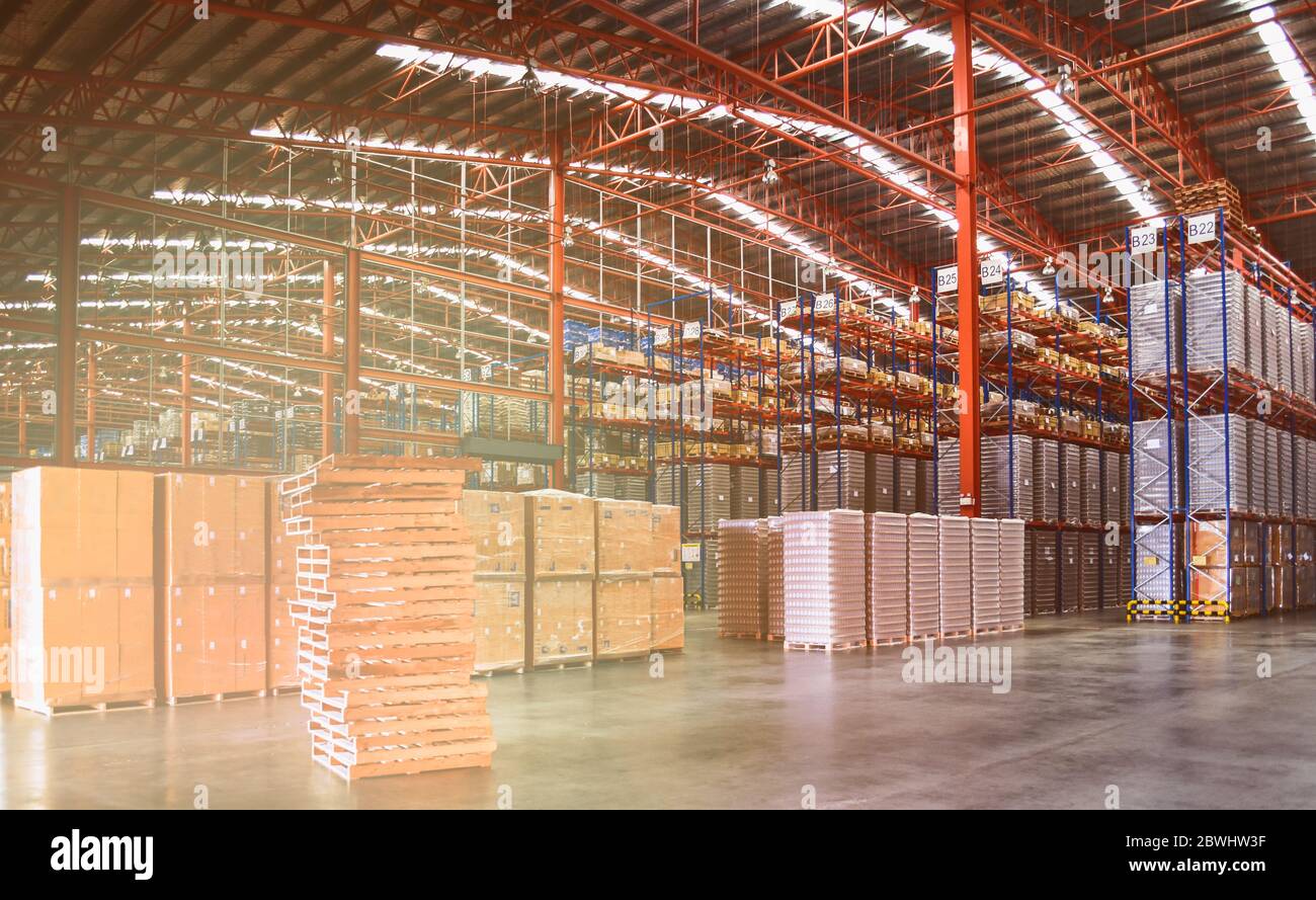 Forklift stacking products in warehouse hi-res stock photography and ...