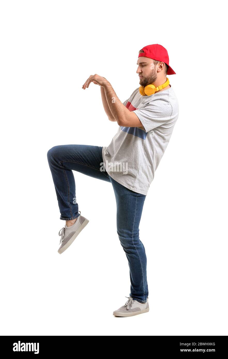 Handsome dancing man on white background Stock Photo - Alamy