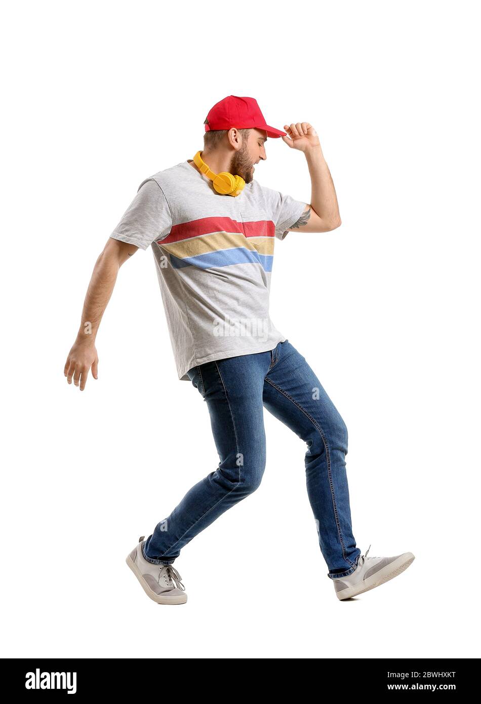 Handsome dancing man on white background Stock Photo - Alamy