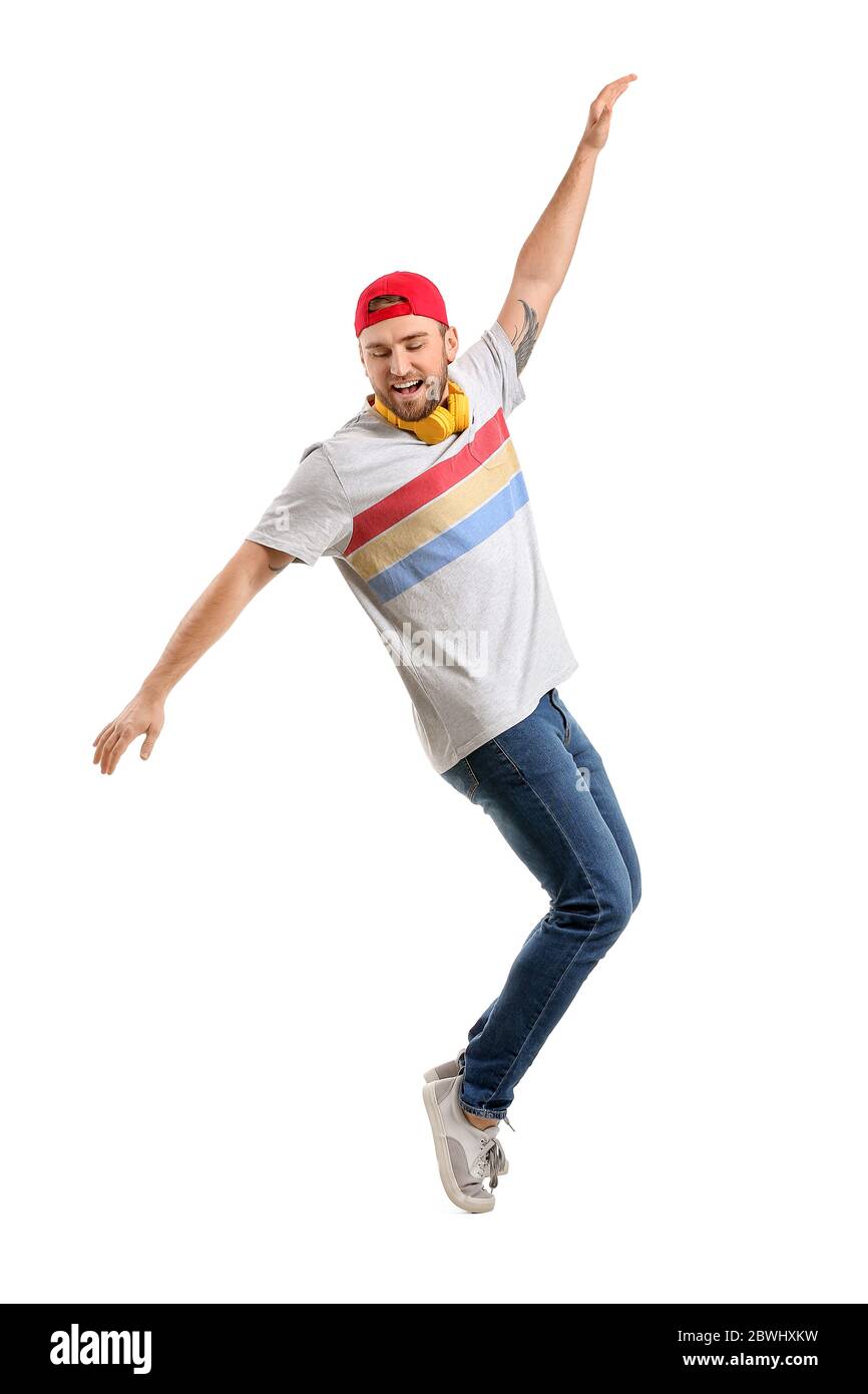 Handsome dancing man on white background Stock Photo - Alamy