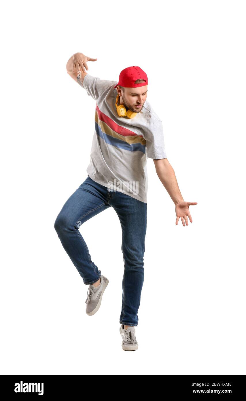 Handsome dancing man on white background Stock Photo - Alamy