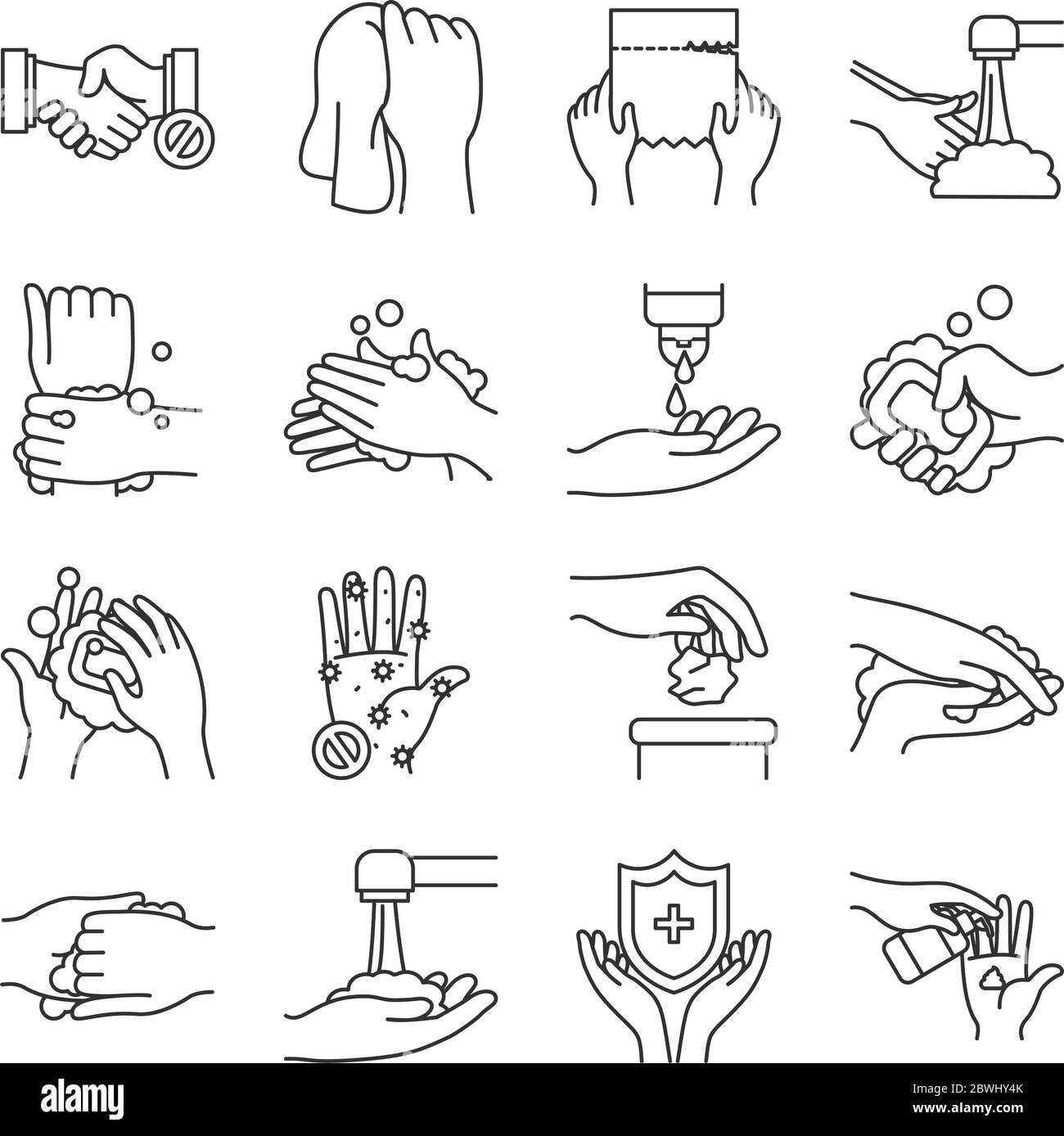 soapy water and handswashing icon set over white background, line style ...