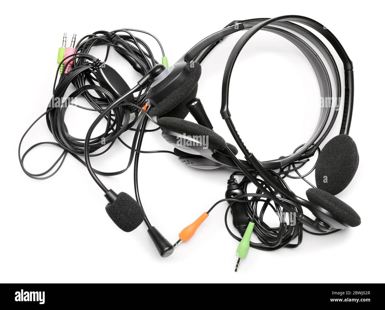 Modern headsets on white background Stock Photo - Alamy
