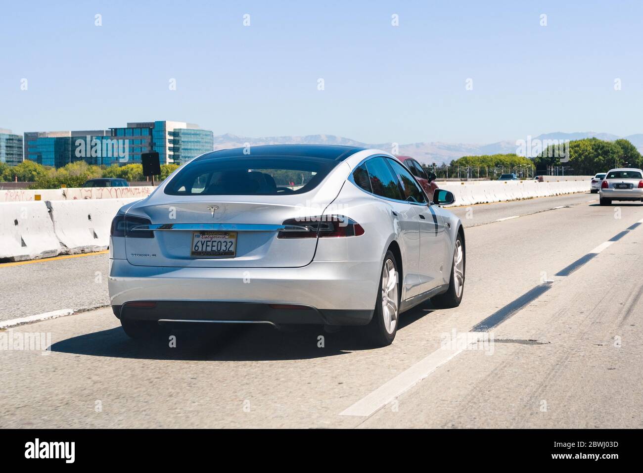 August 31, 2019 Mountain View / CA / USA - Tesla Model S driving on the ...