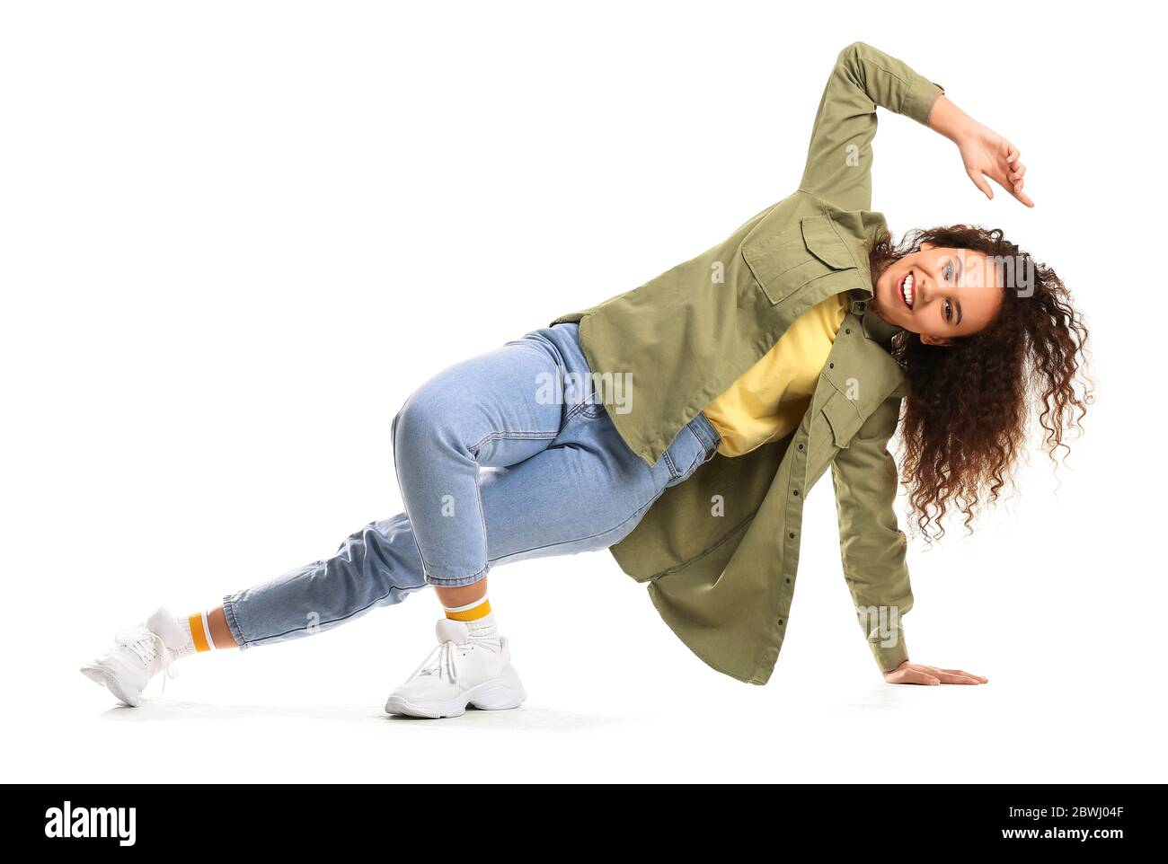 African-American hip-hop dancer on white background Stock Photo - Alamy