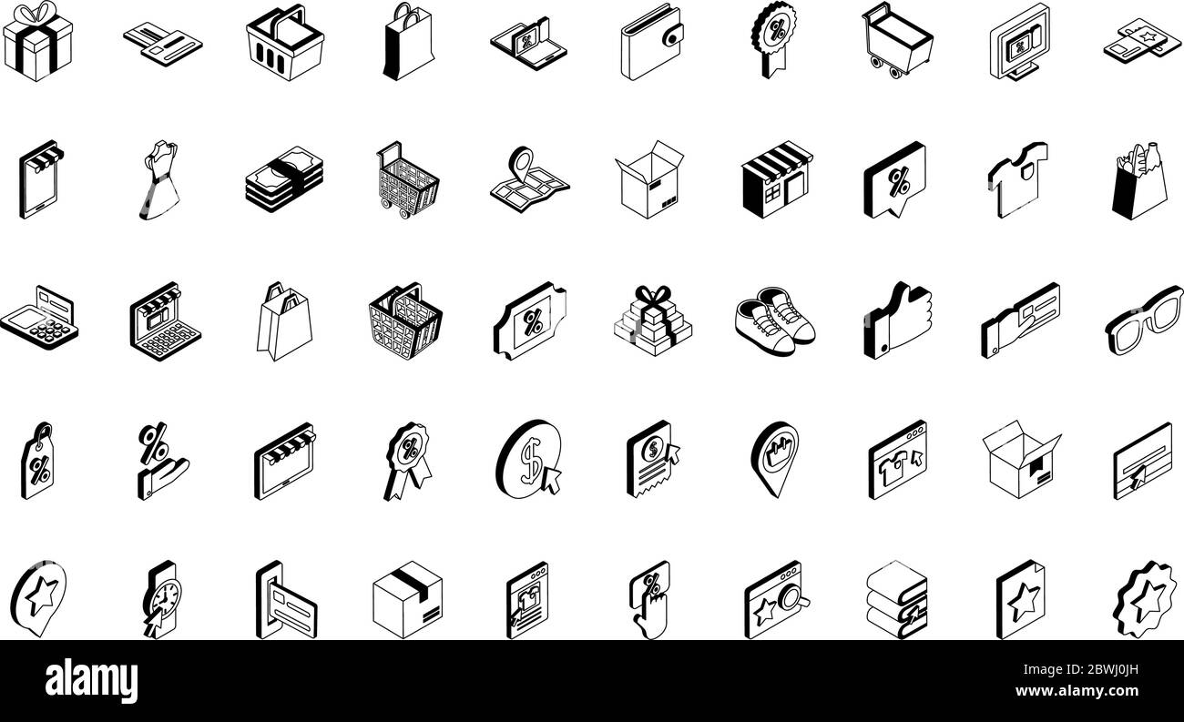 Shopping online isometric style icon set vector design Stock Vector ...