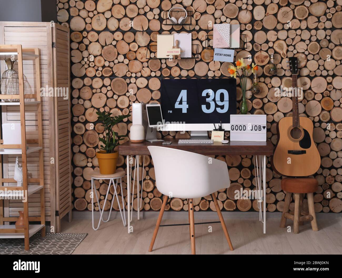 Modern workplace with computer in room Stock Photo - Alamy