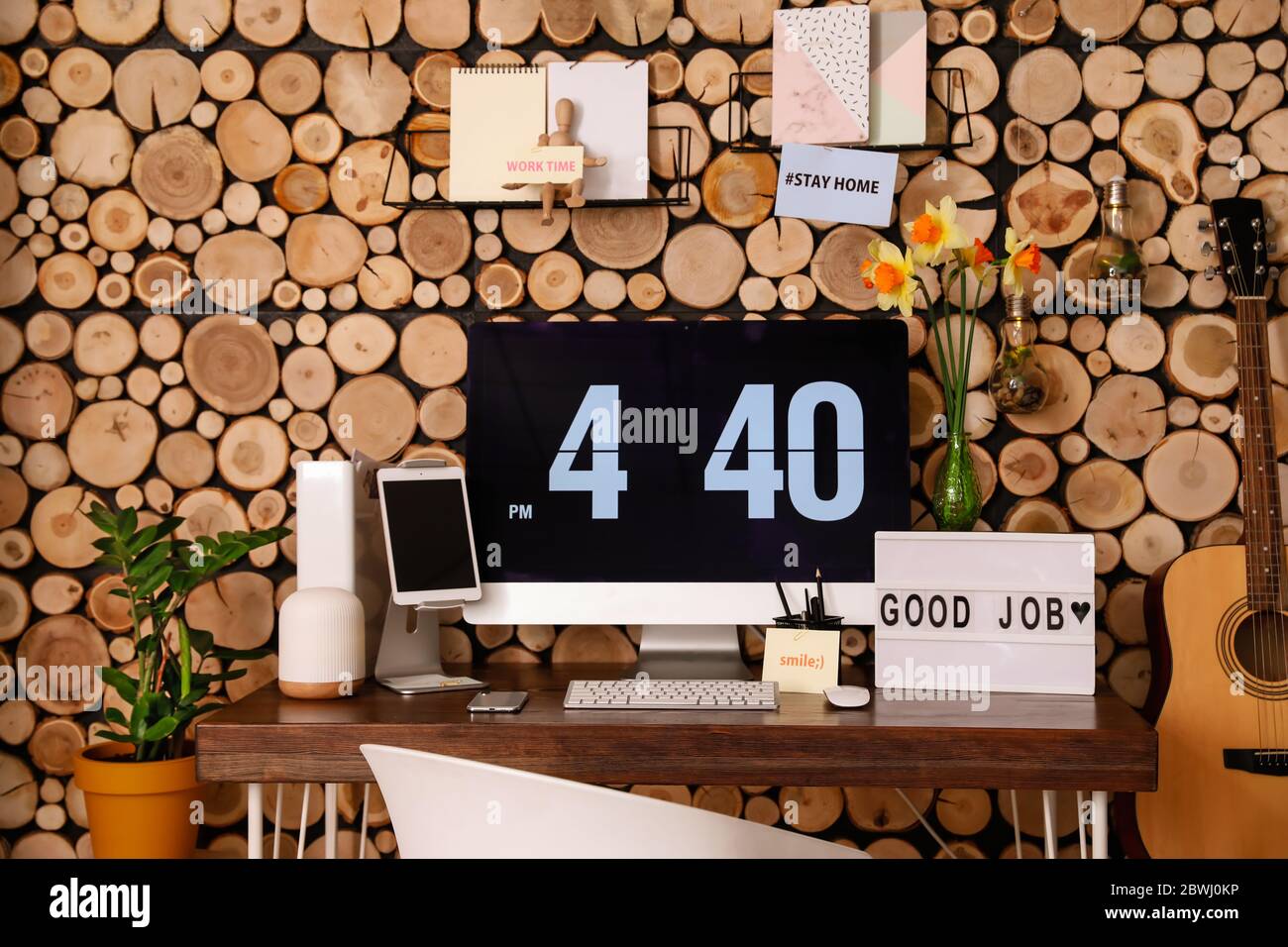 Modern workplace with computer in room Stock Photo - Alamy