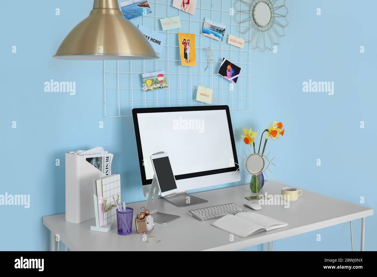 Modern workplace with computer in room Stock Photo - Alamy