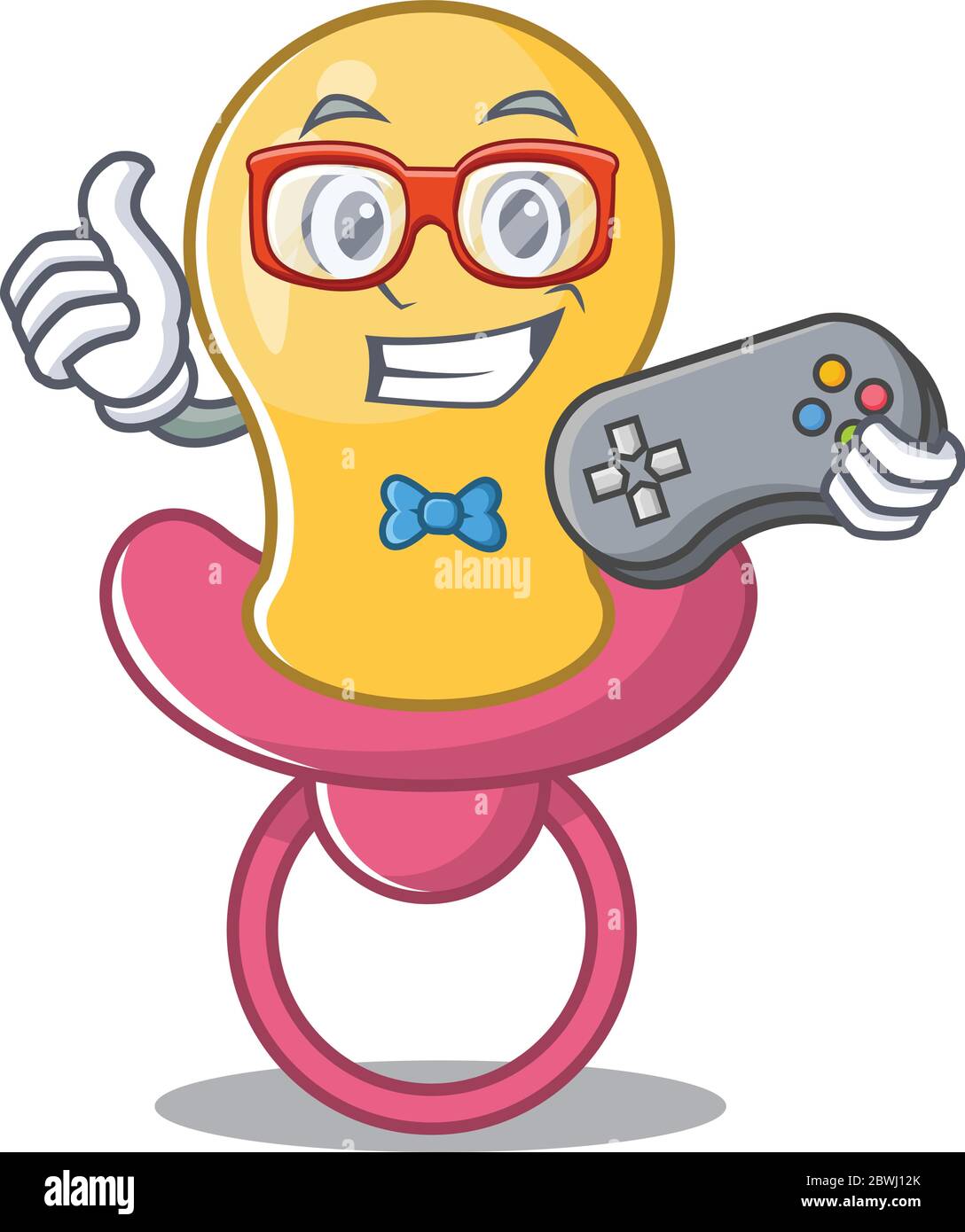 Mascot design style of baby pacifier gamer playing with controller ...