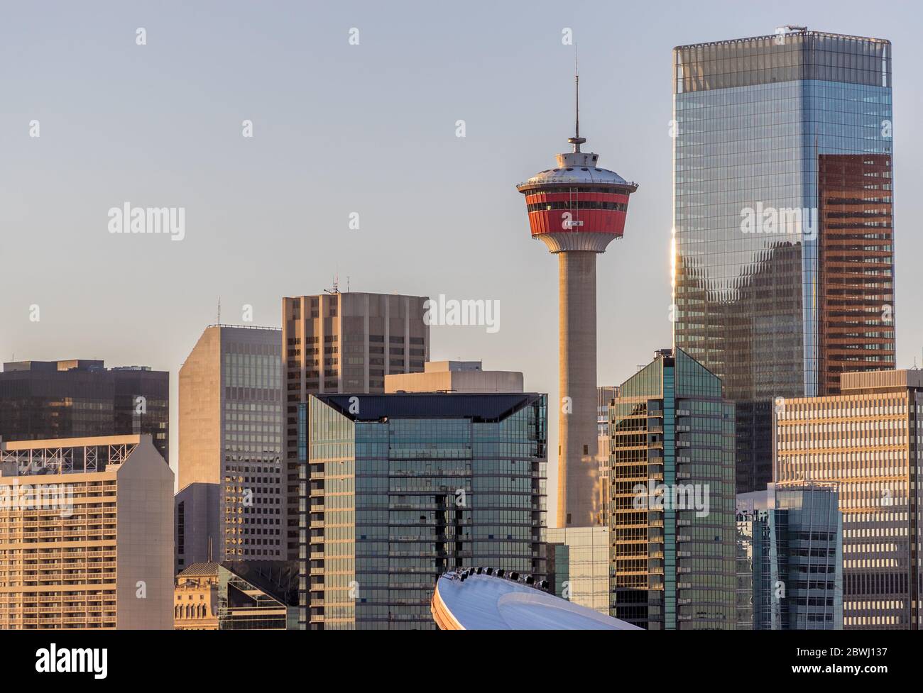 Calgary city skyline in warm evening light Stock Photo - Alamy