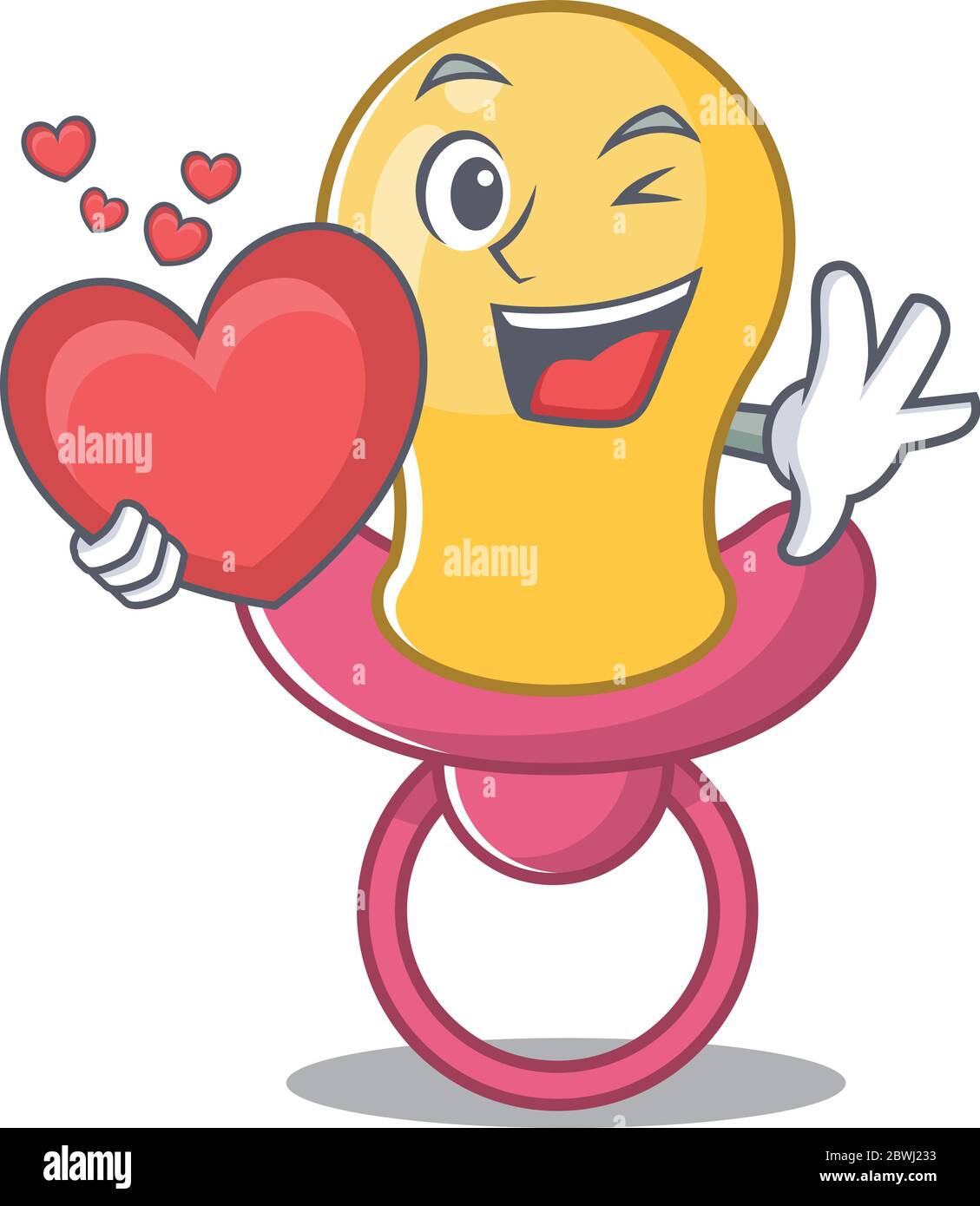 A sweet baby pacifier cartoon character style holding a big heart Stock ...