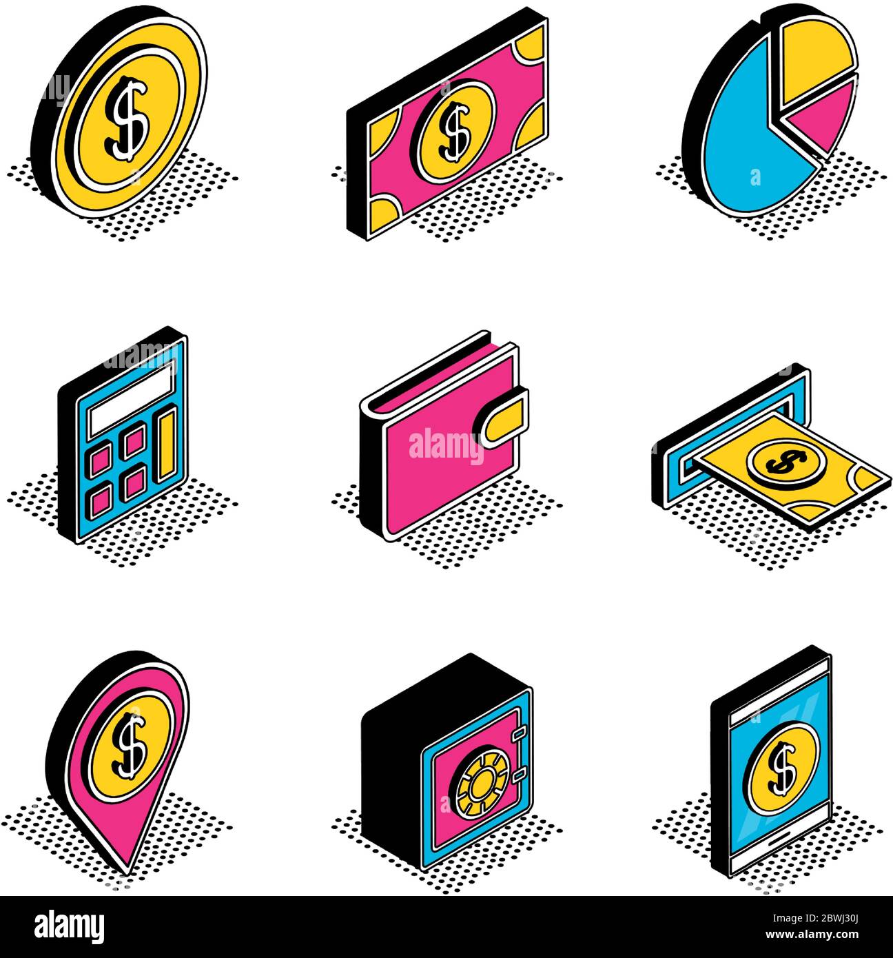 Money and financial isometric style icon set vector design Stock Vector ...