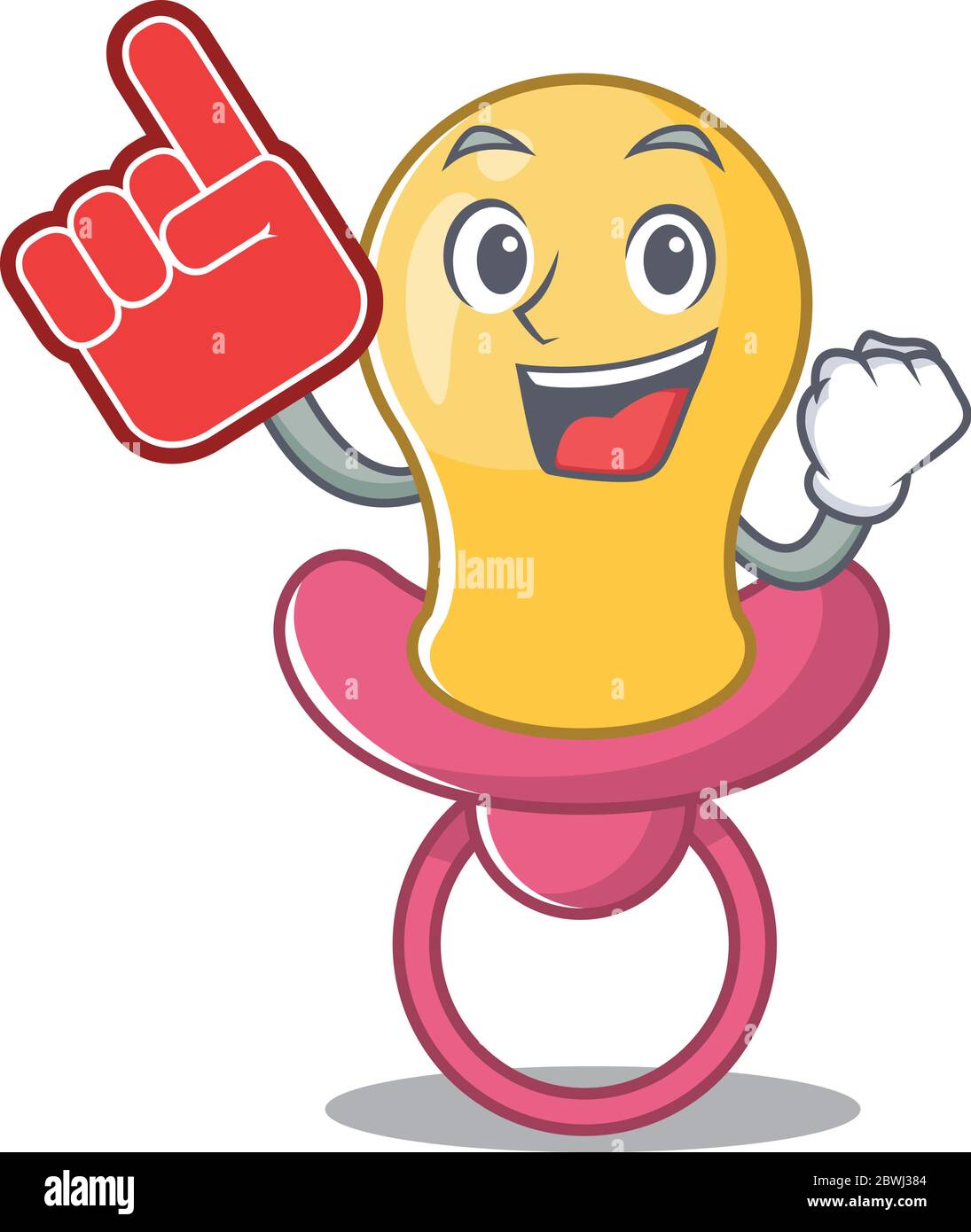 Baby pacifier in cartoon drawing character design with Foam finger ...