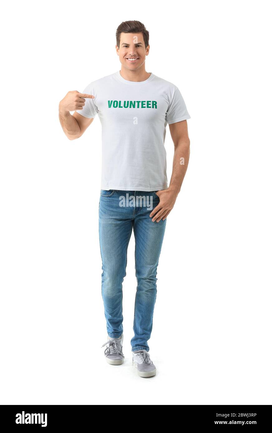 Male volunteer on white hi-res stock photography and images - Alamy