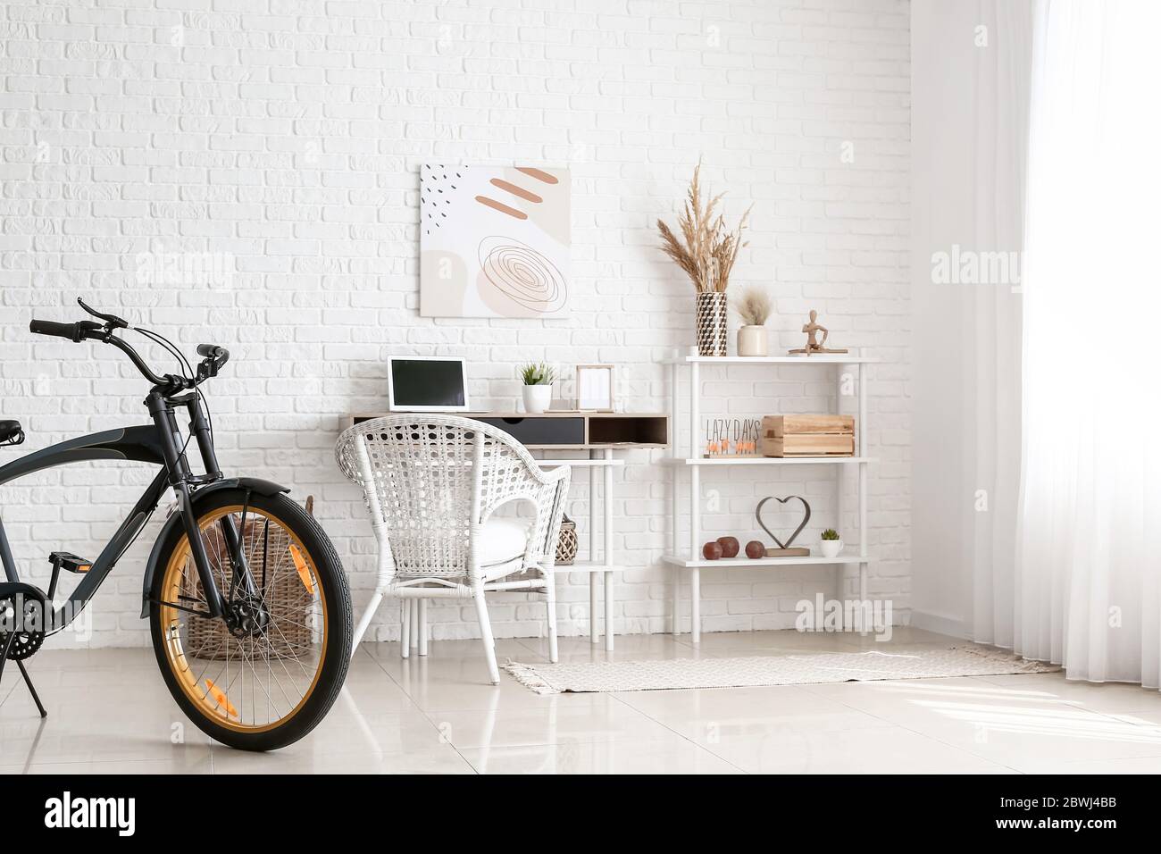 Interior of modern room with bicycle Stock Photo - Alamy