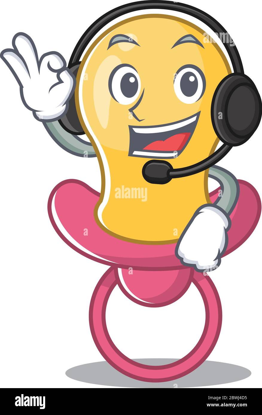 A stunning baby pacifier mascot character concept wearing headphone ...