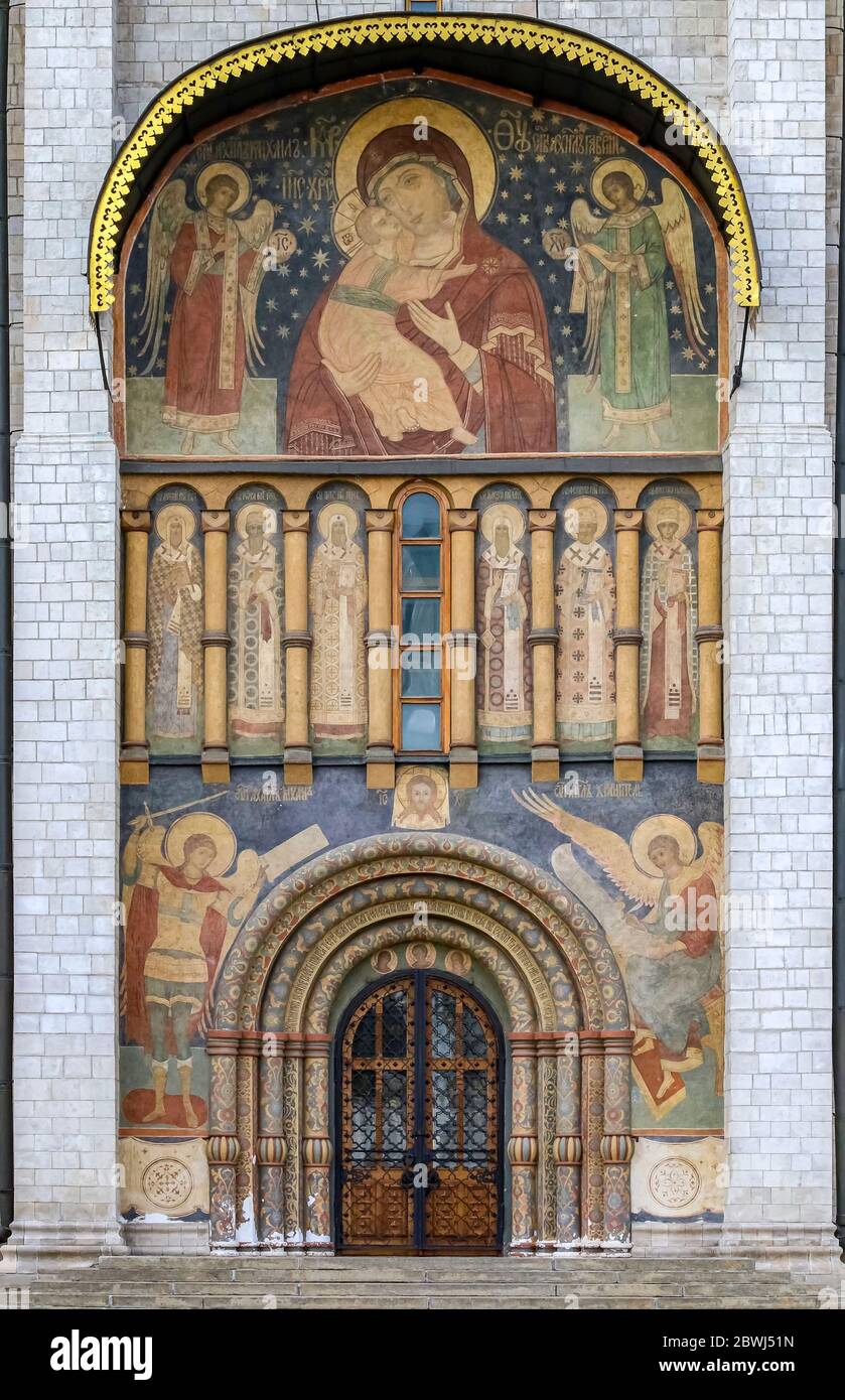 Facade and front door with ancient orthodox icons on the Assumption or ...