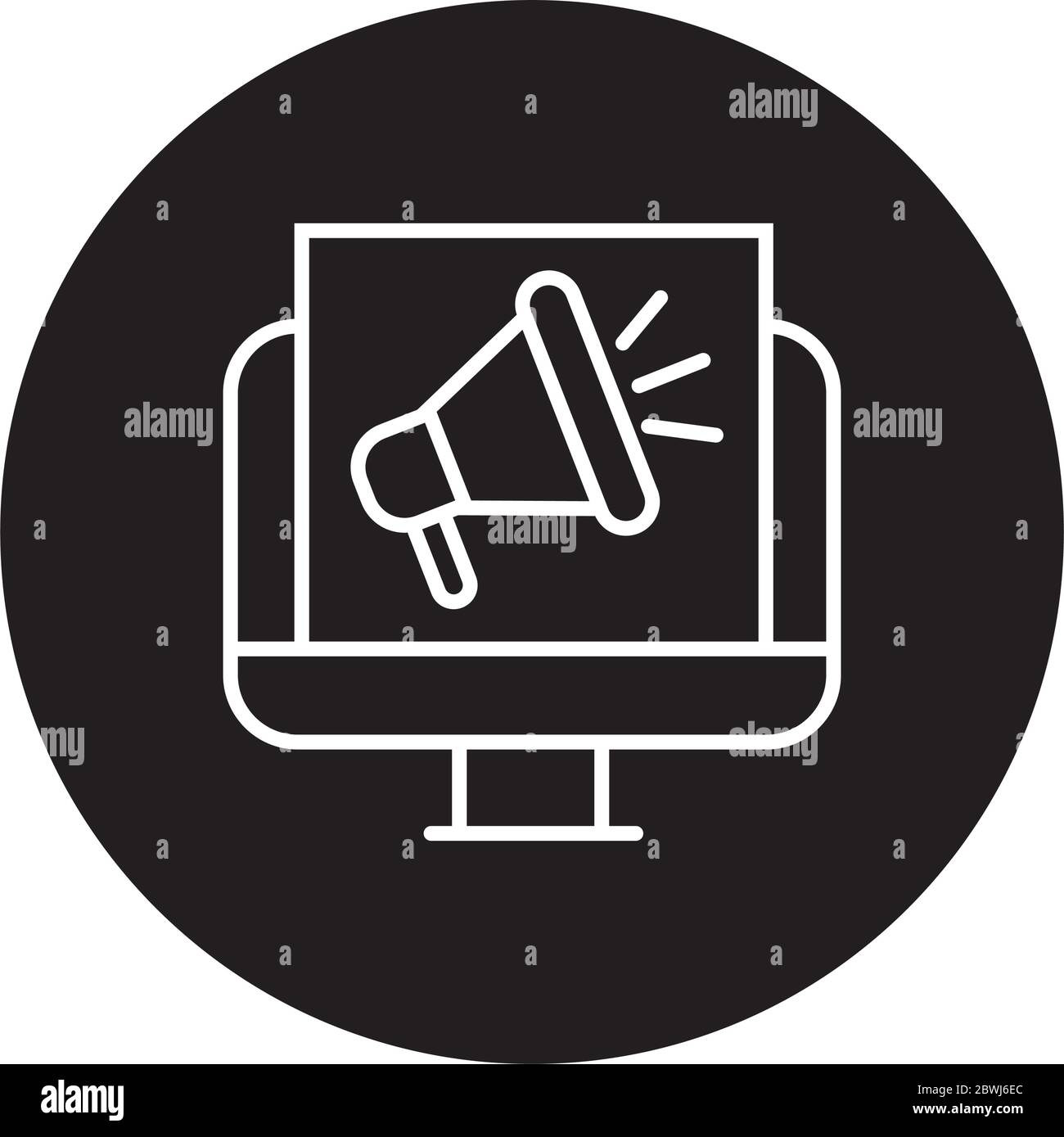 desktop computer with megaphone block and line style icon Stock Vector ...