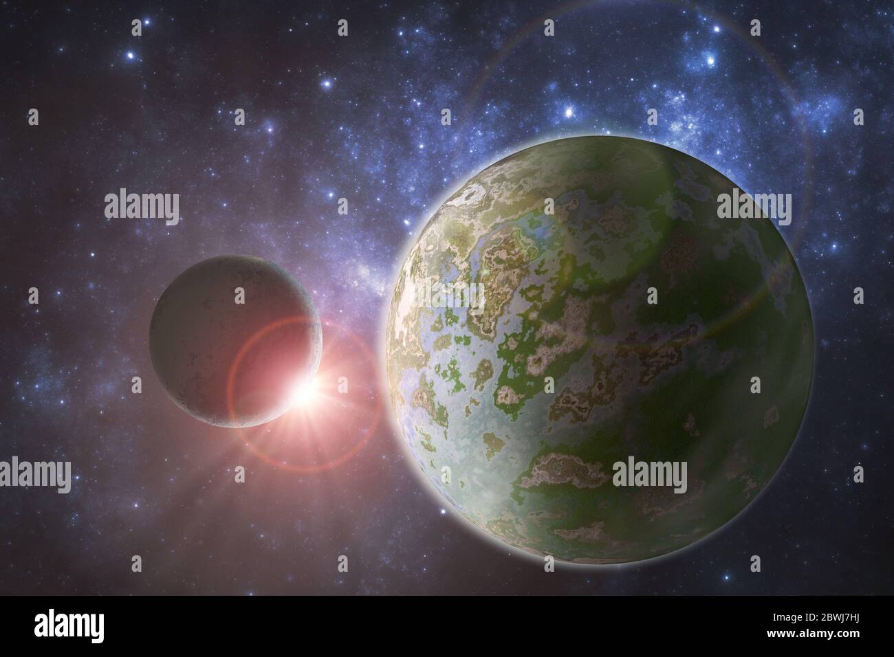 Fantasy universe illustration, unknown alien planet, 3D illustration ...