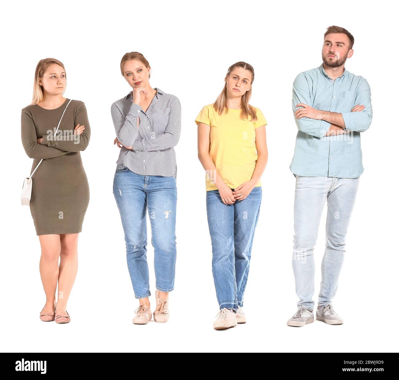 People waiting in line on white background Stock Photo - Alamy