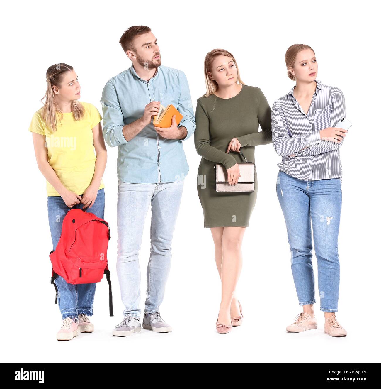 People waiting in line on white background Stock Photo - Alamy