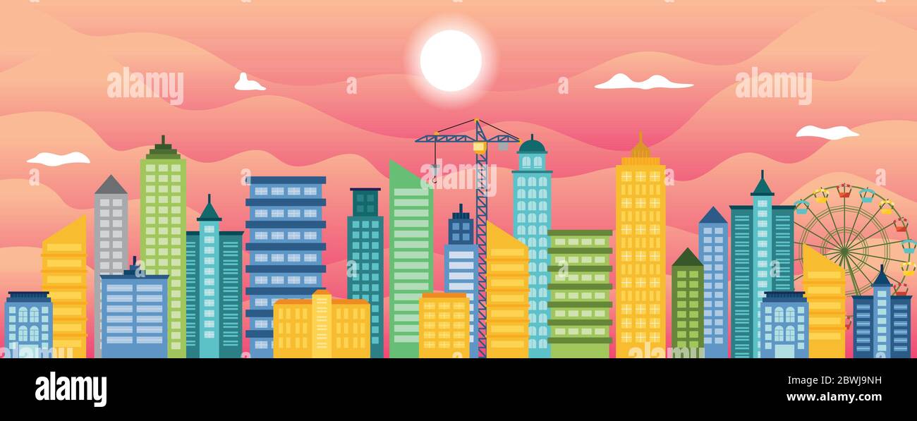 City Life Concept Cityscape Landmark Horizontal Landing Page Banner ...