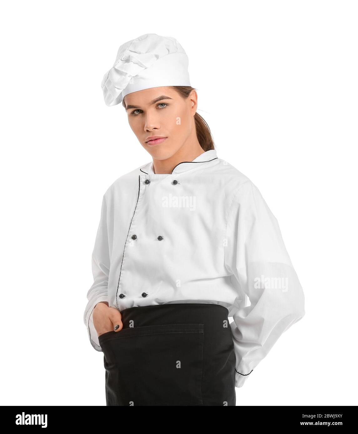 Transgender chef on white background Stock Photo - Alamy