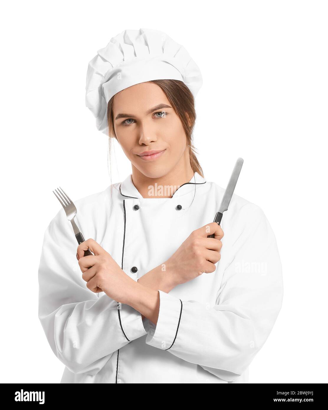 Transgender chef on white background Stock Photo - Alamy