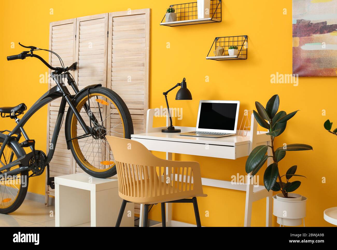 Interior of modern room with bicycle Stock Photo - Alamy