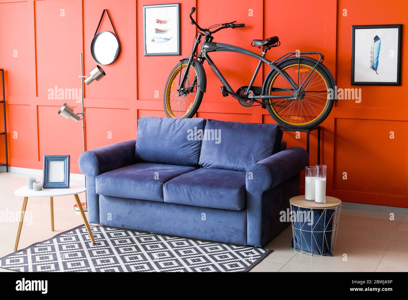 Interior of modern room with bicycle Stock Photo - Alamy