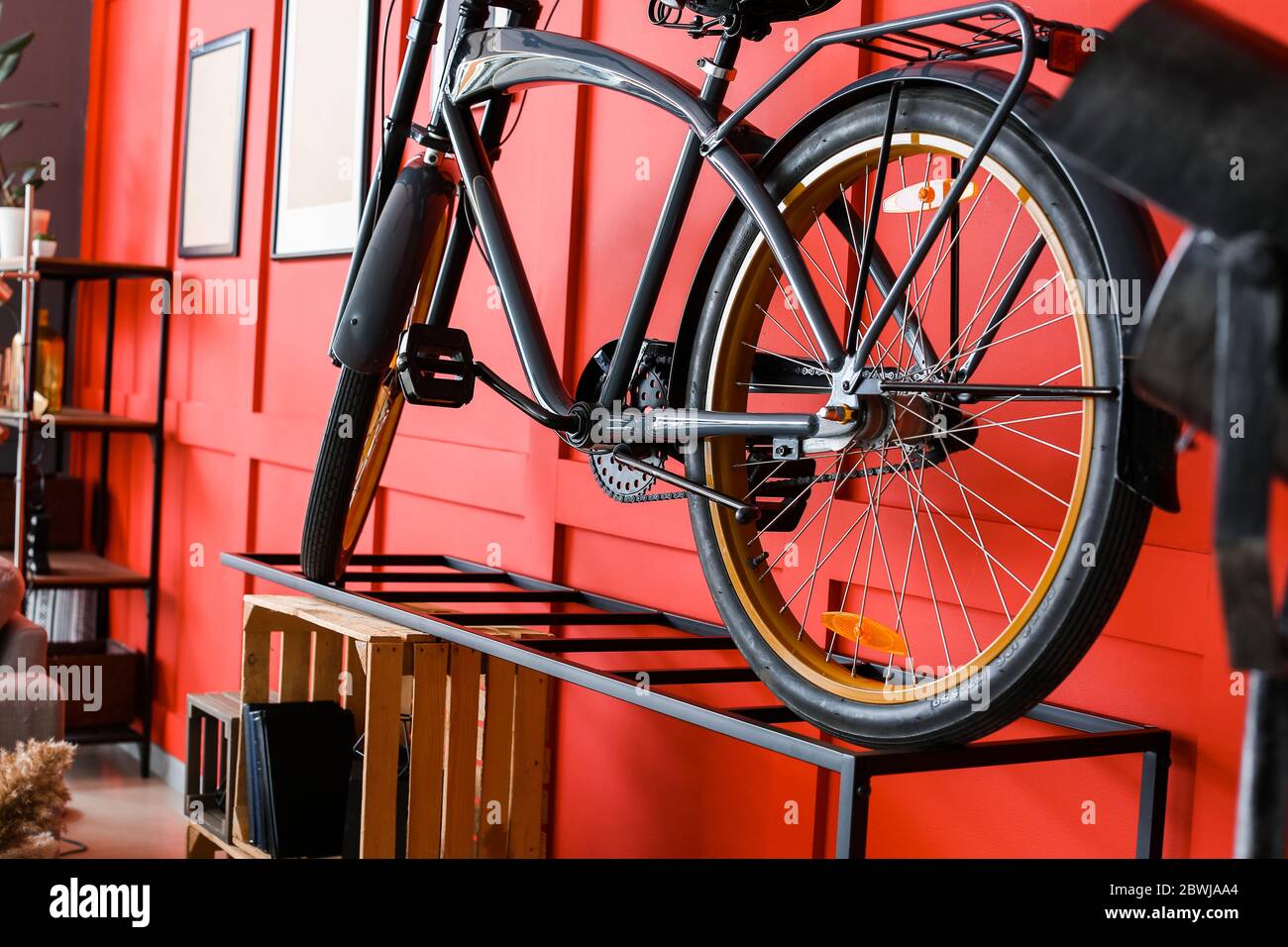 Interior of modern room with bicycle Stock Photo - Alamy