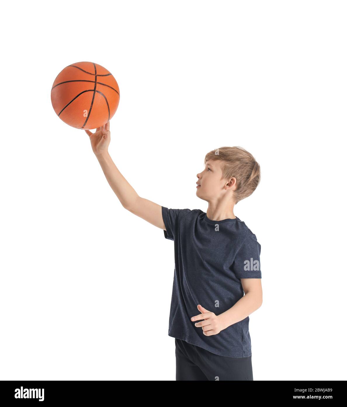 Cute little basketball player on white background Stock Photo - Alamy