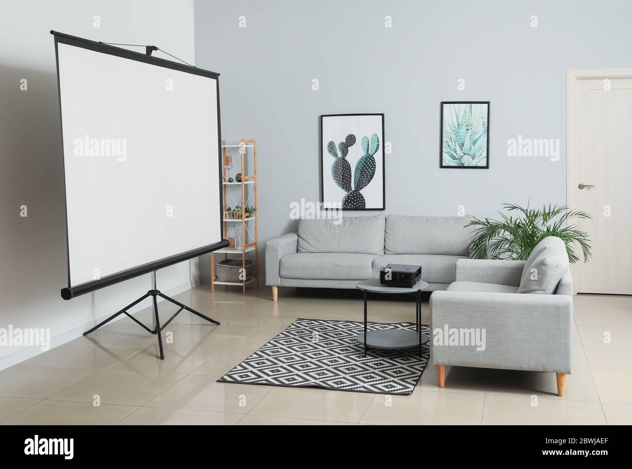 Interior of room with video projector Stock Photo - Alamy
