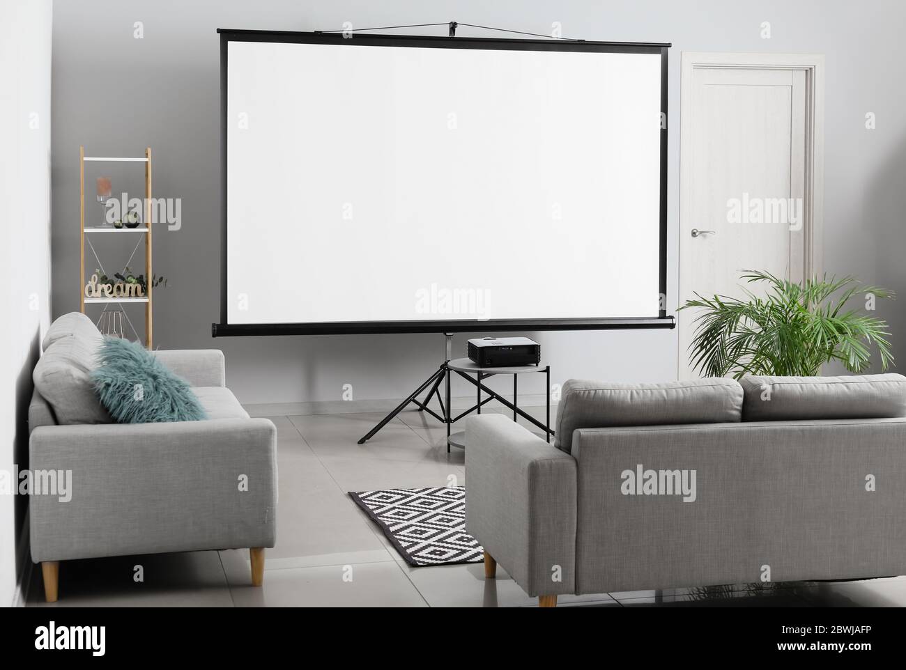 Interior of room with video projector Stock Photo - Alamy
