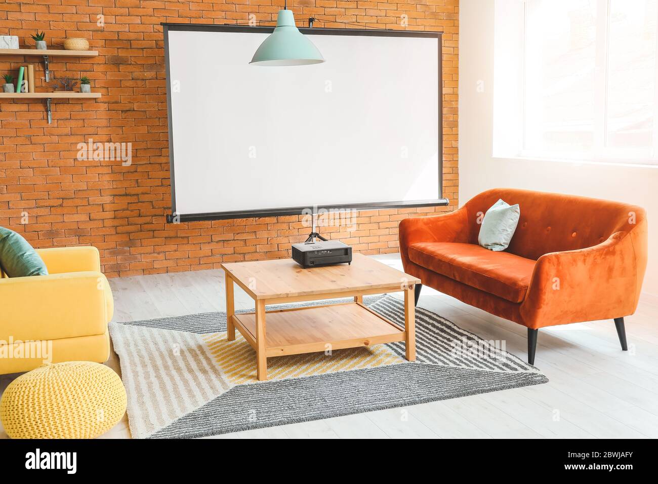 Interior of room with video projector Stock Photo - Alamy