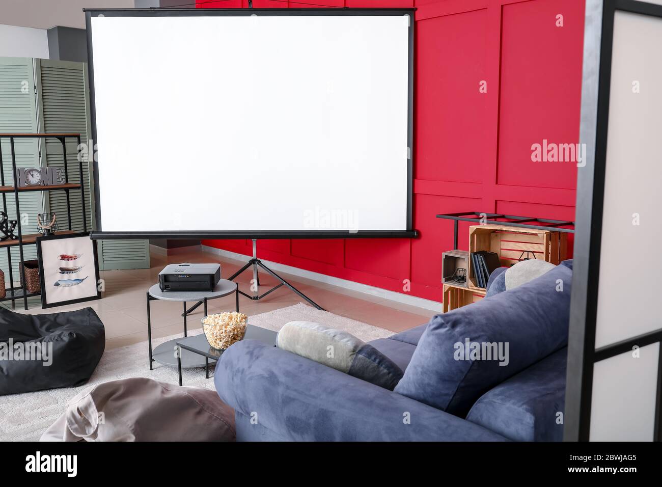 Interior of room with video projector Stock Photo - Alamy