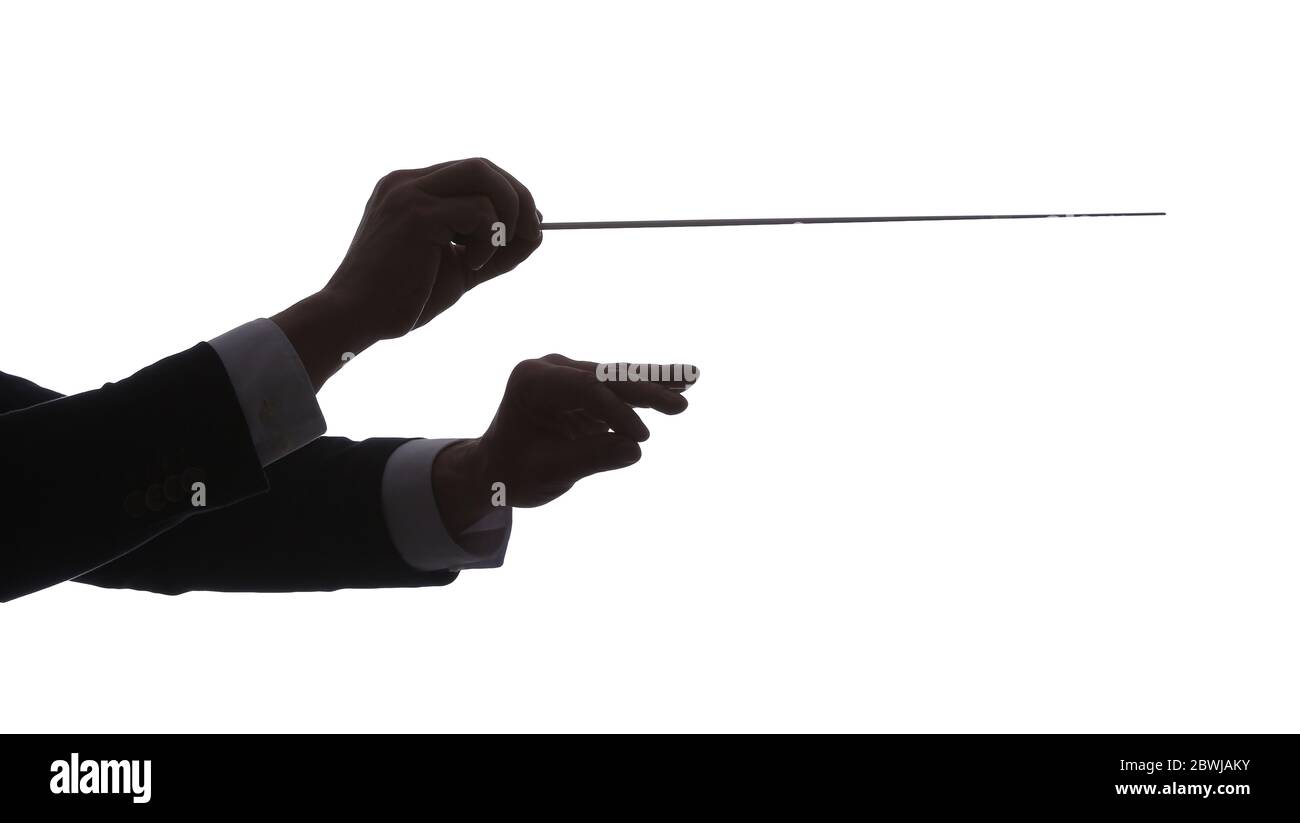 Silhouette of male conductor on white background Stock Photo - Alamy