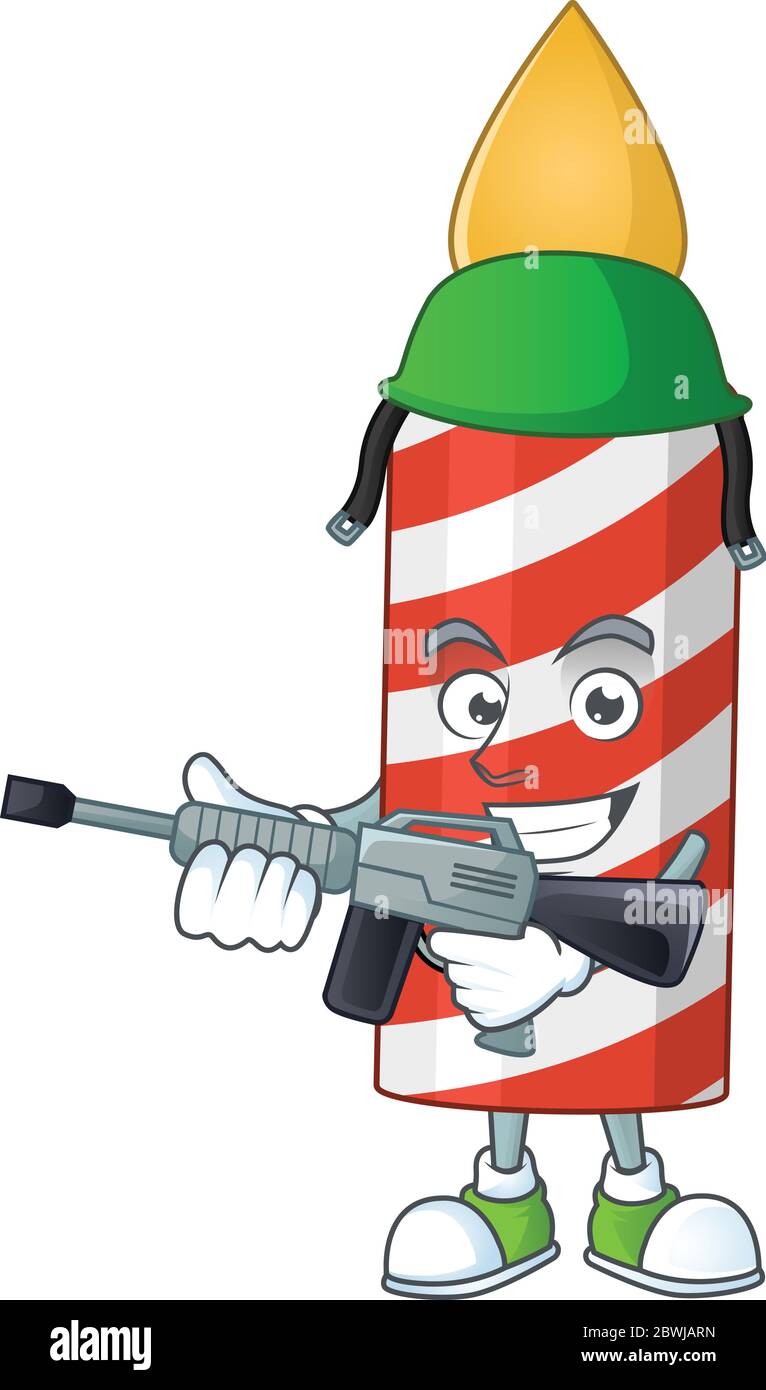 A mascot design picture of candle as a dedicated Army using automatic ...