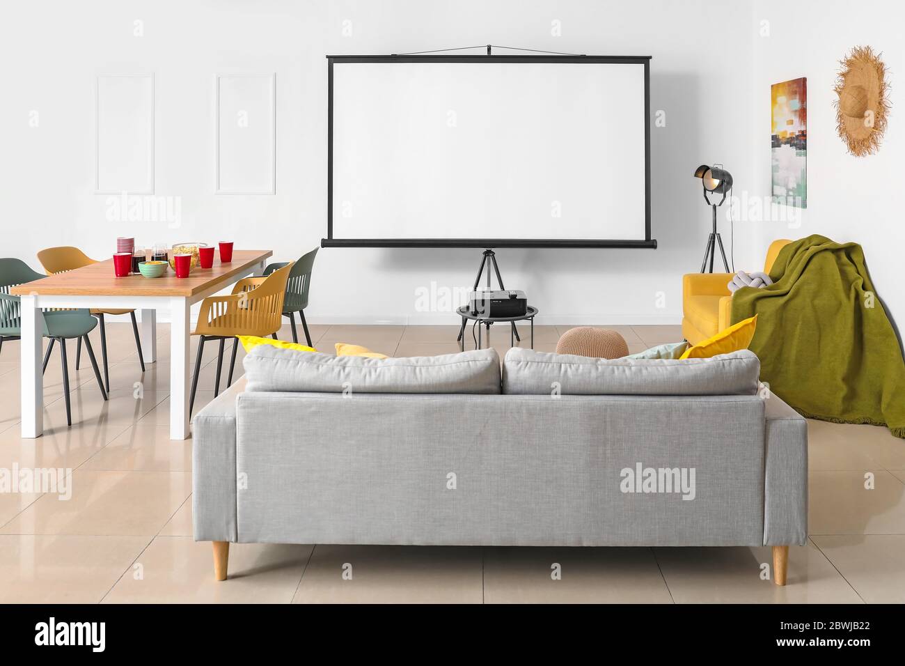 Interior of room with video projector Stock Photo - Alamy