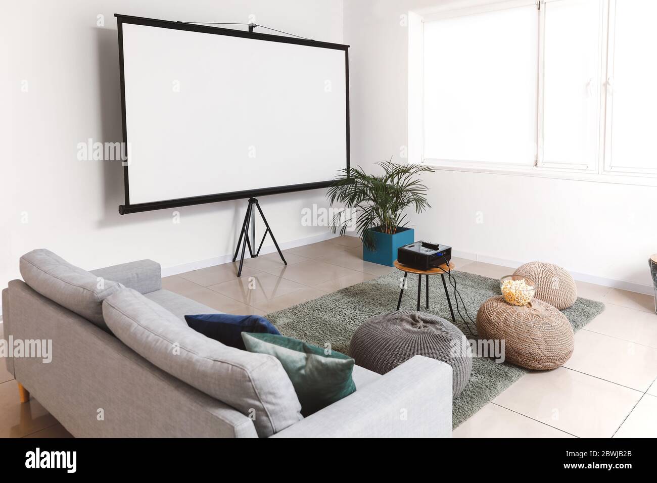 Interior of room with video projector Stock Photo - Alamy