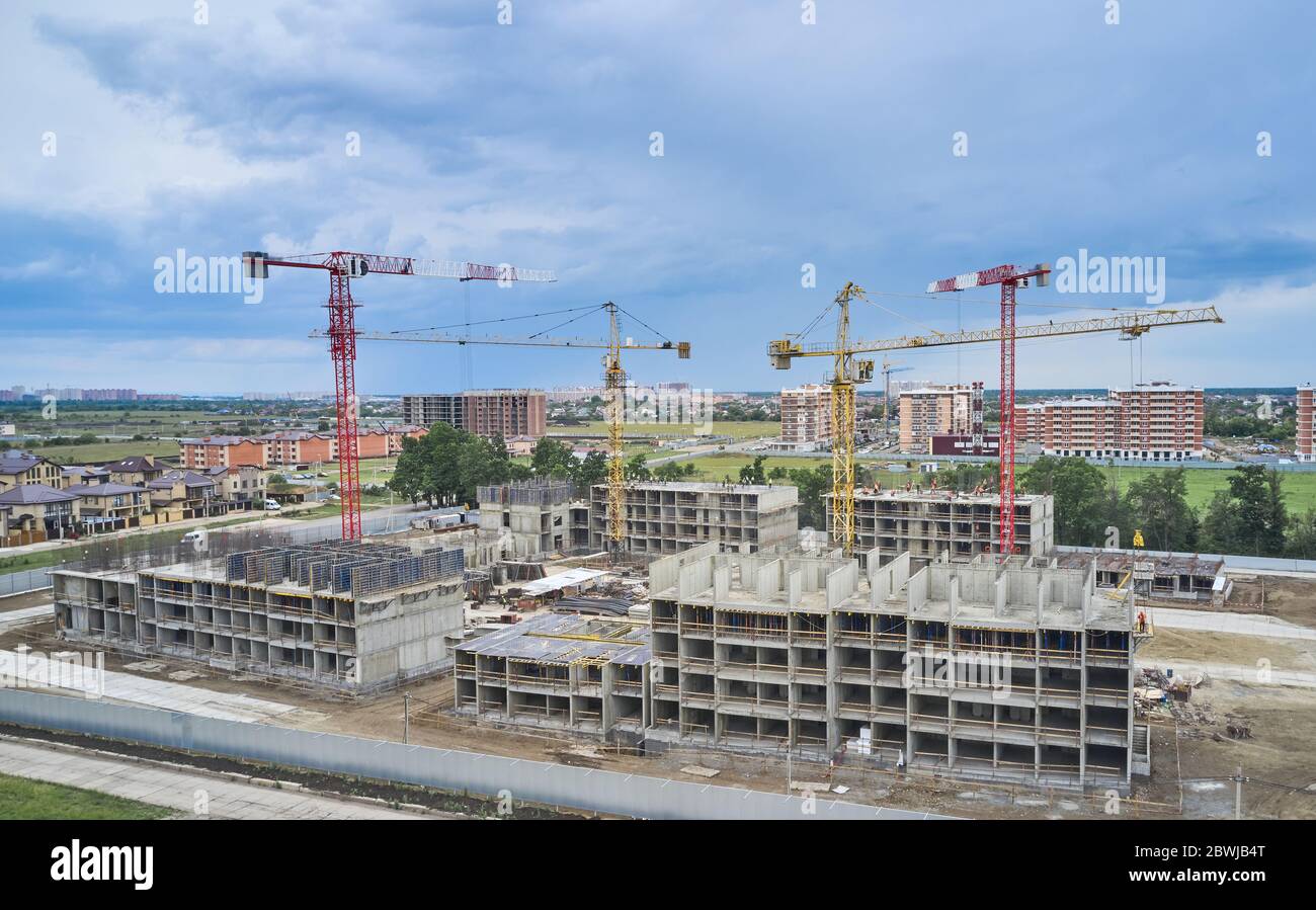 tower cranes on a construction site Stock Photo - Alamy