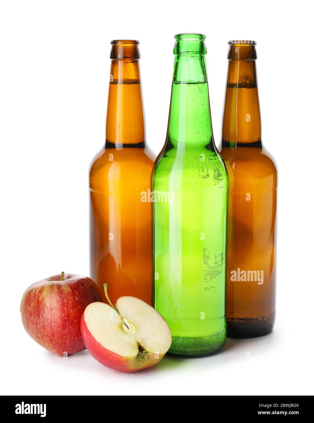 Bottles of apple cider on white background Stock Photo - Alamy