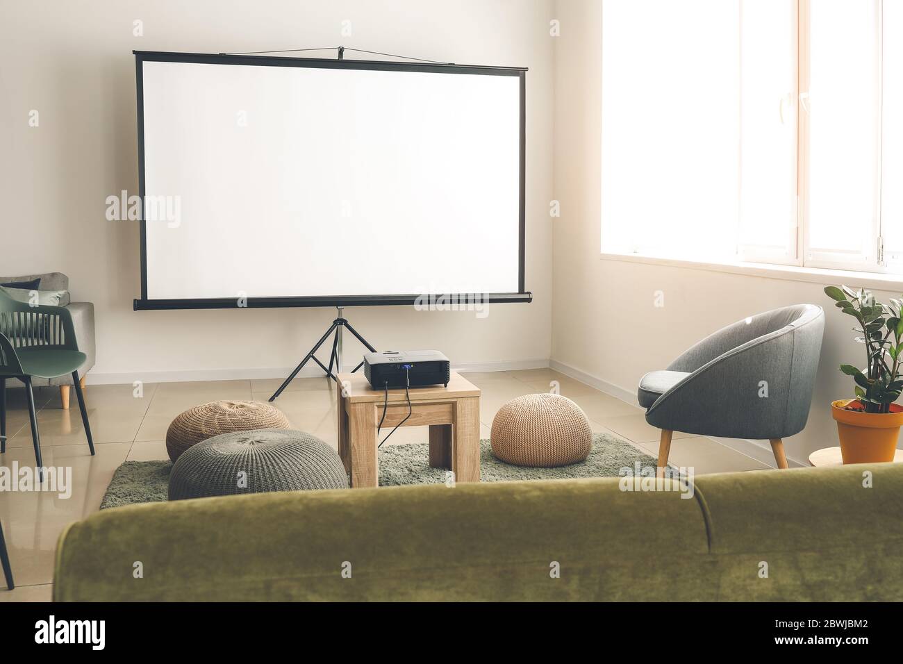 Interior of room with video projector Stock Photo - Alamy
