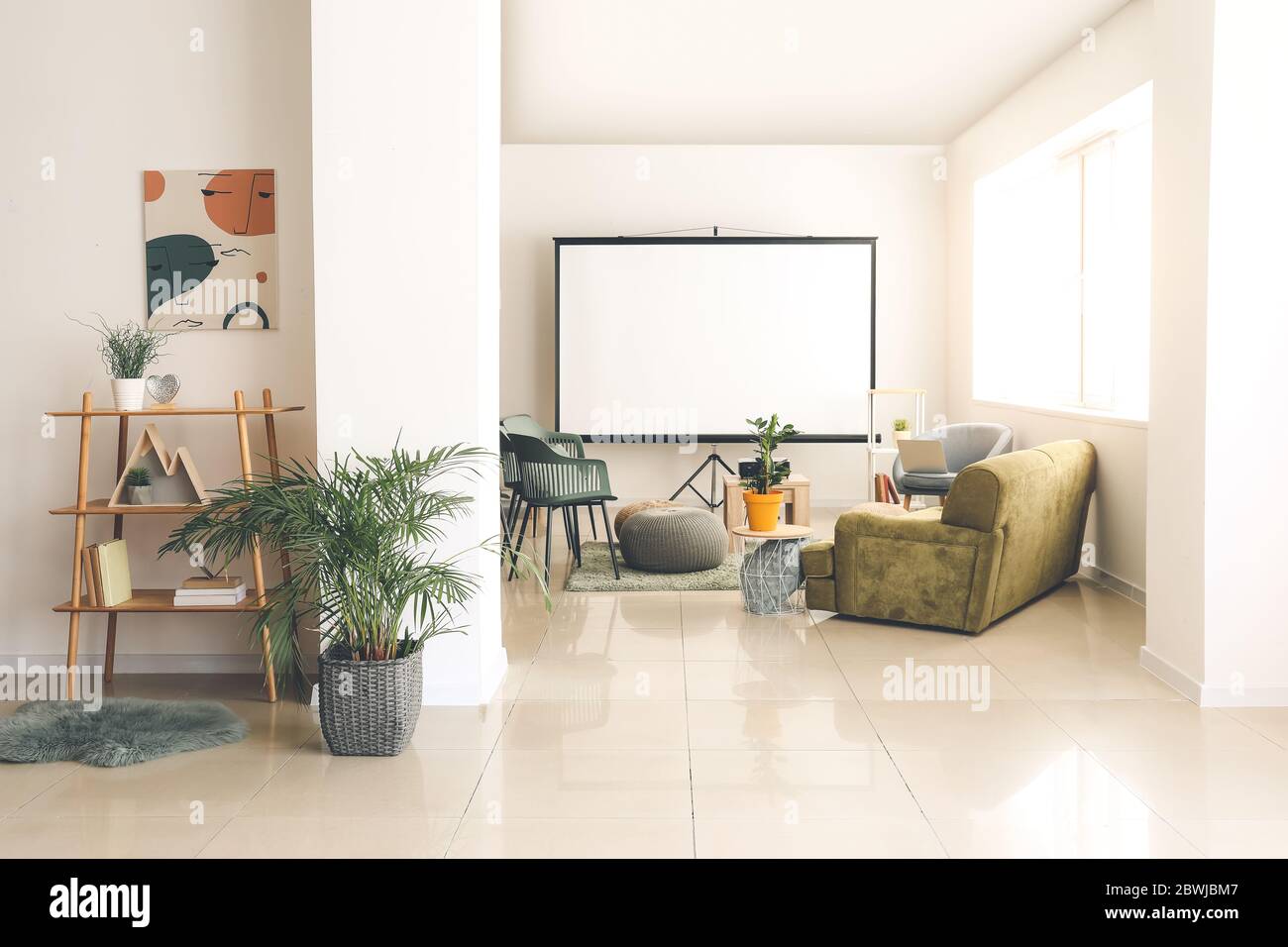 Interior of room with video projector Stock Photo - Alamy
