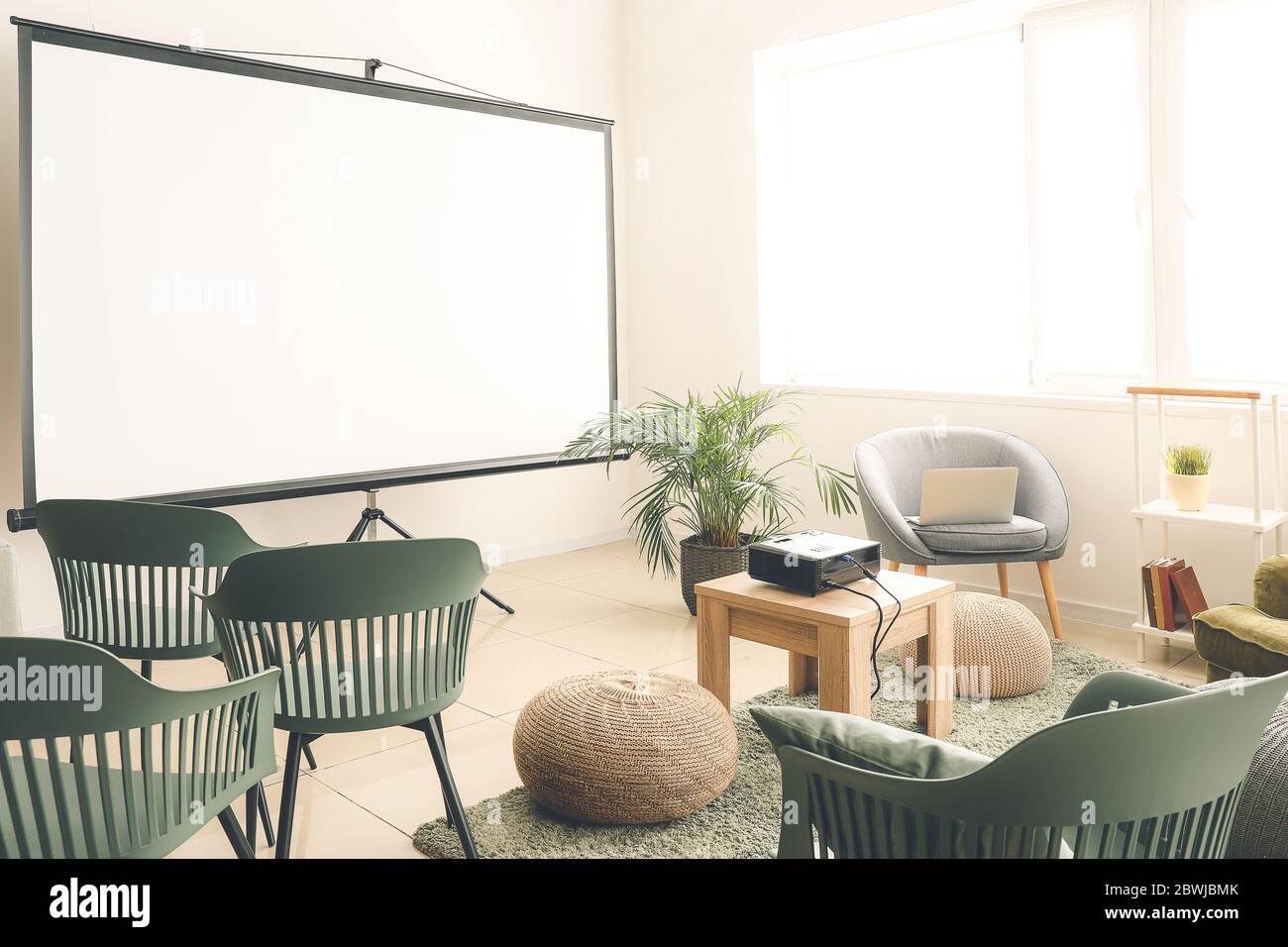 Interior of room with video projector Stock Photo - Alamy