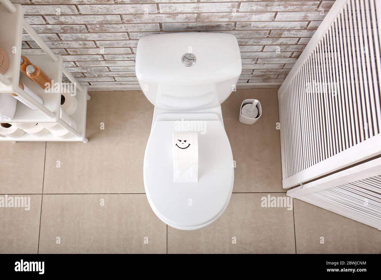 Interior of bathroom with toilet bowl, top view Stock Photo - Alamy