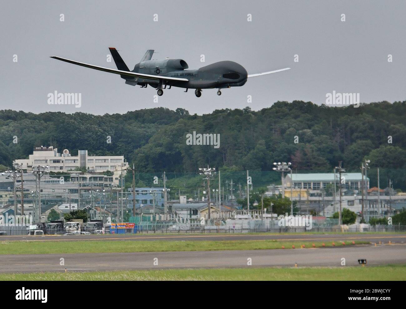 U.S. Air force's RQ-4B Global Hawks arrivals at Yokota Air base in Fussa, Tokyo, Japan on May 31 ...